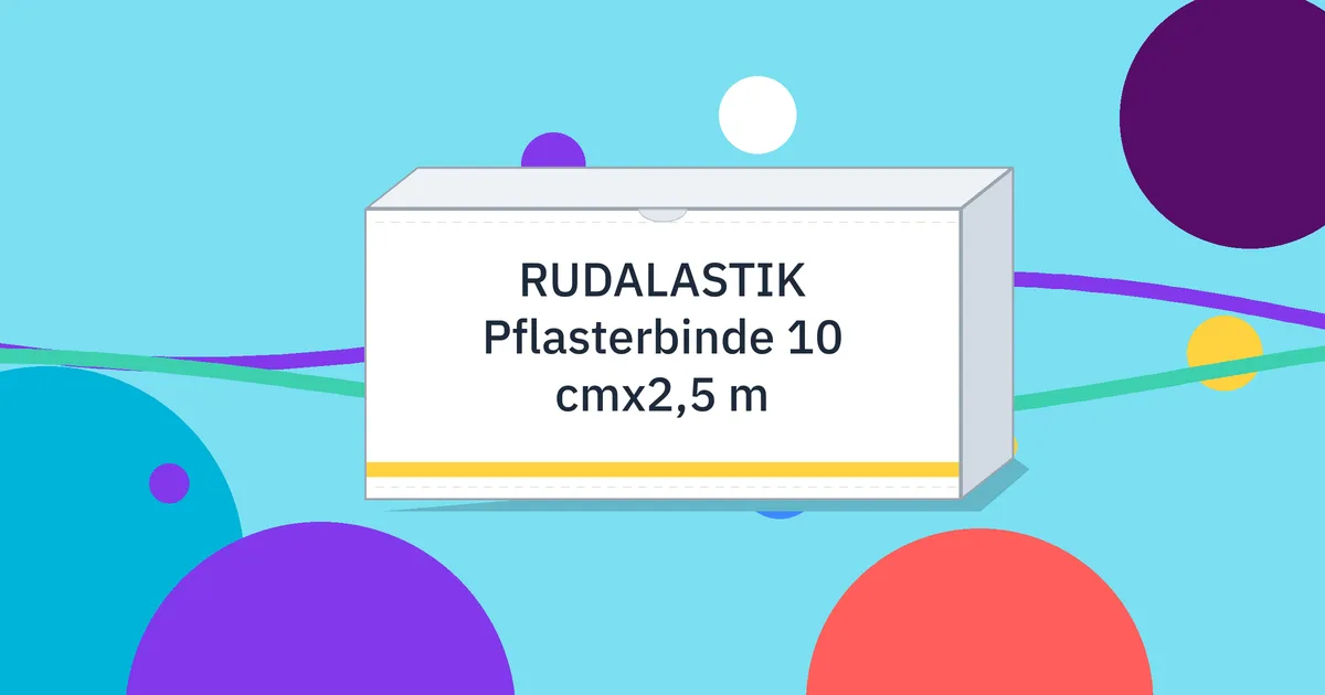 Symbolbild: Packung mit der Aufschrift RUDALASTIK Pflasterbinde 10 cmx2,5 m (PZN 01436231) – Verfügbarkeit und Bezug in Apotheken in Frankfurt am Main