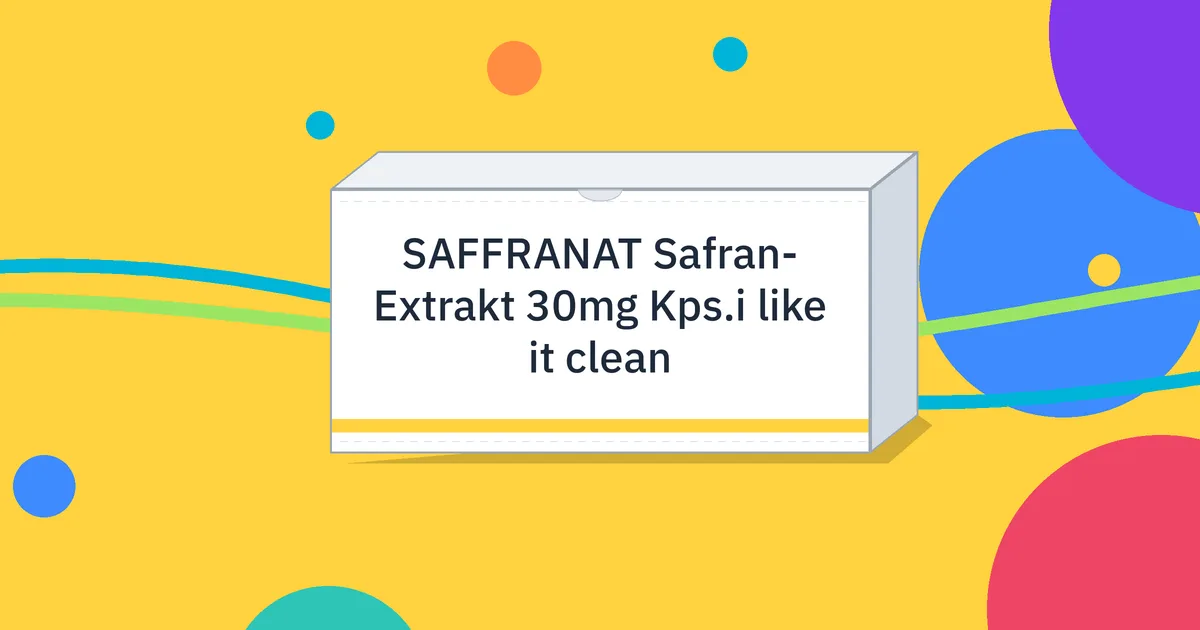 Symbolbild: Packung mit der Aufschrift SAFFRANAT Safran-Extrakt 30mg Kps.i like it clean (PZN 20135819) – Verfügbarkeit und Bezug in Apotheken in Frankfurt am Main