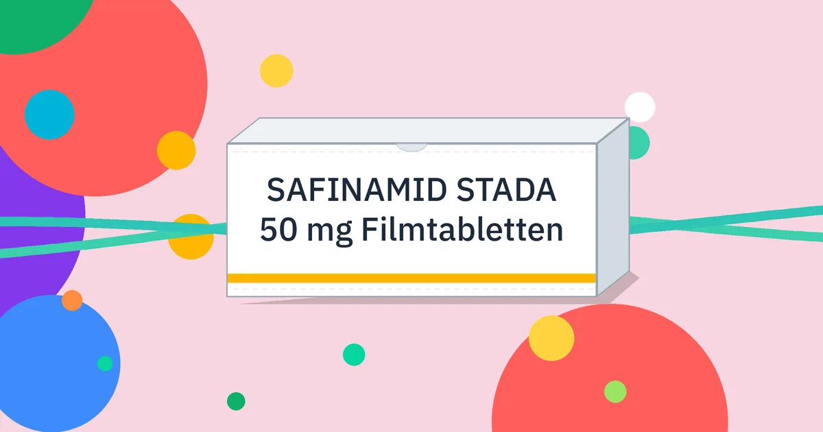 Symbolbild: Packung mit der Aufschrift SAFINAMID STADA 50 mg Filmtabletten (PZN 19491182) – Verfügbarkeit und Bezug in Apotheken in Frankfurt am Main