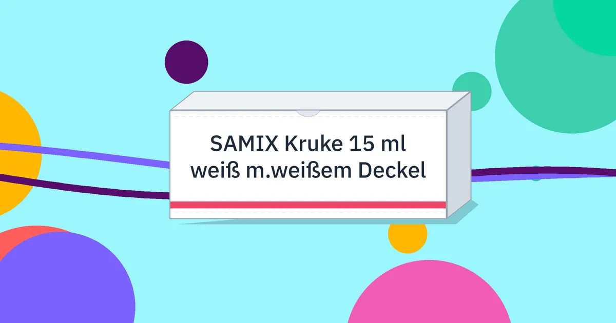 Symbolbild: Packung mit der Aufschrift SAMIX Kruke 15 ml weiß m.weißem Deckel (PZN 19987670) – Verfügbarkeit und Bezug in Apotheken in Frankfurt am Main