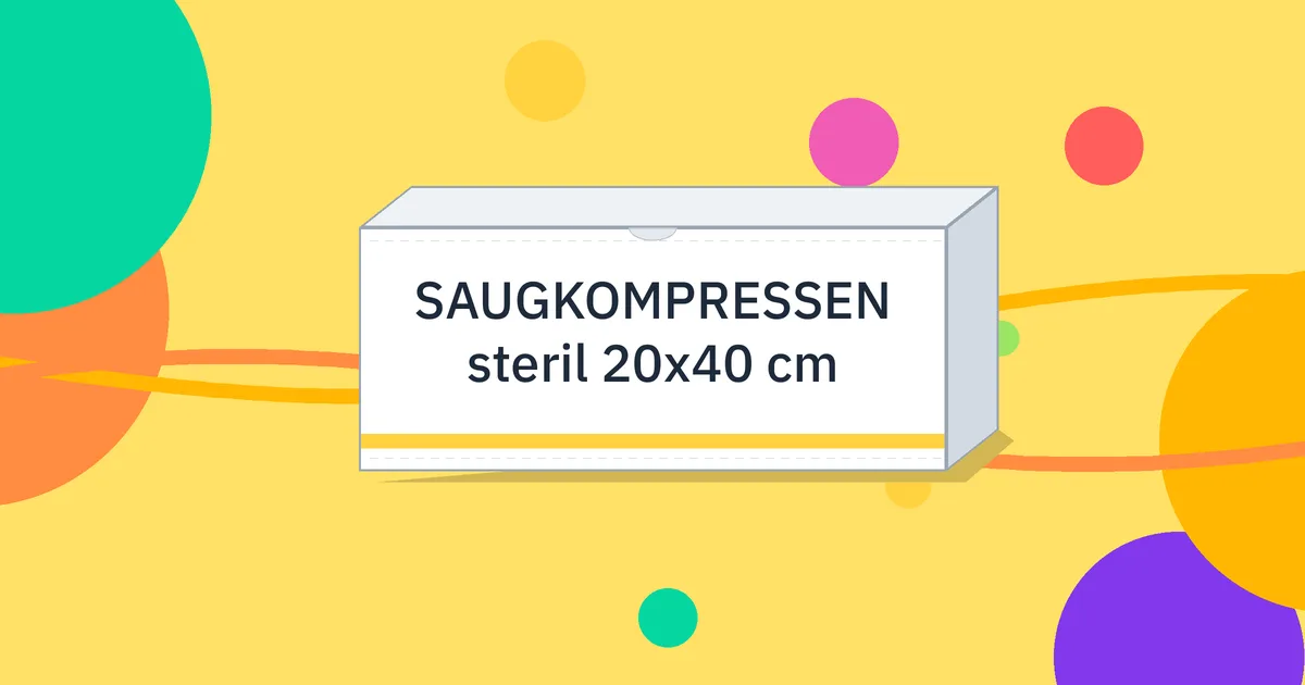 Symbolbild: Packung mit der Aufschrift SAUGKOMPRESSEN steril 20x40 cm (PZN 04531651) – Verfügbarkeit und Bezug in Apotheken in Frankfurt am Main
