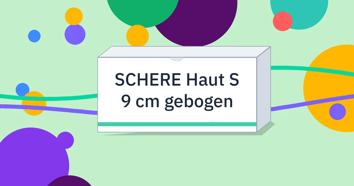 Symbolbild: Packung mit der Aufschrift SCHERE Haut S 9 cm gebogen (PZN 19624660) – Verfügbarkeit und Bezug in Apotheken in Frankfurt am Main