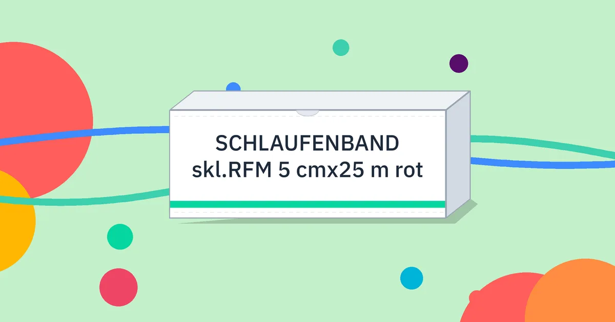 Symbolbild: Packung mit der Aufschrift SCHLAUFENBAND skl.RFM 5 cmx25 m rot (PZN 06490324) – Verfügbarkeit und Bezug in Apotheken in Frankfurt am Main
