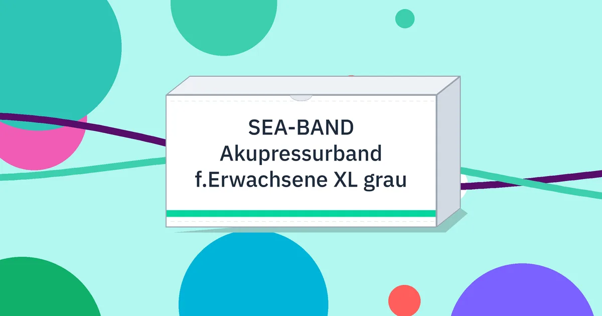 Symbolbild: Packung mit der Aufschrift SEA-BAND Akupressurband f.Erwachsene XL grau (PZN 19337127) – Verfügbarkeit und Bezug in Apotheken in Frankfurt am Main