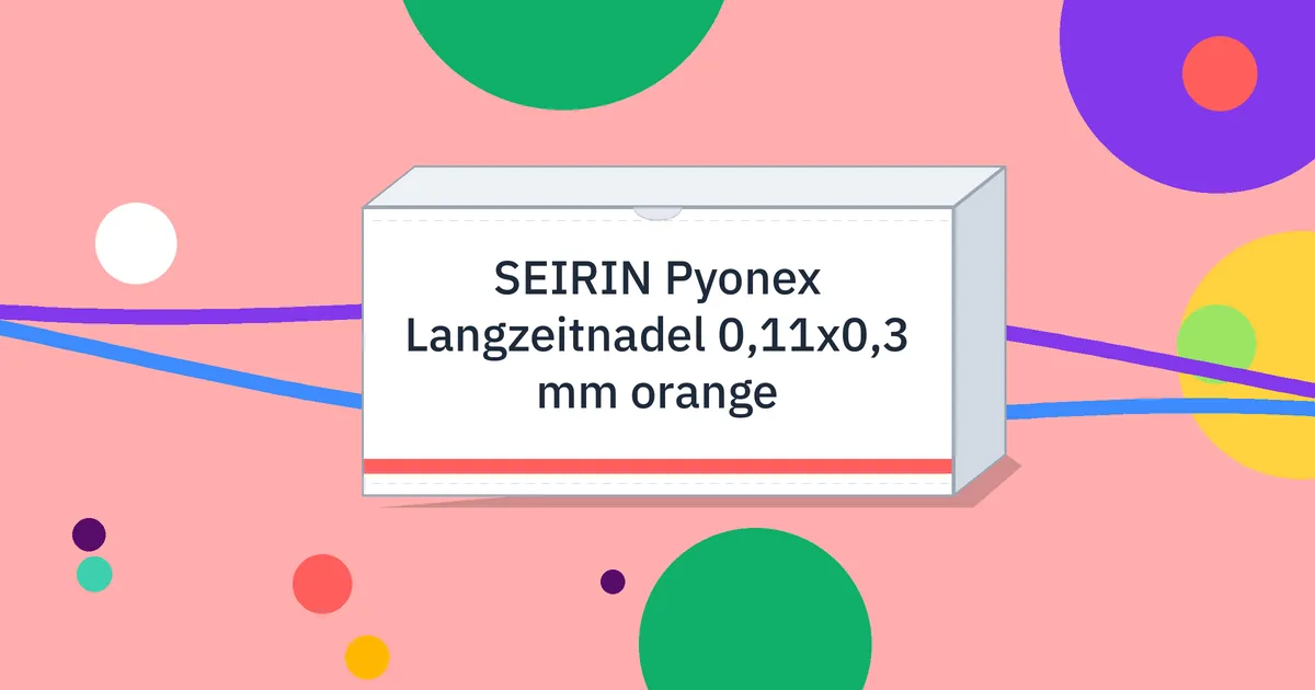 Symbolbild: Packung mit der Aufschrift SEIRIN Pyonex Langzeitnadel 0,11x0,3 mm orange (PZN 16034449) – Verfügbarkeit und Bezug in Apotheken in Frankfurt am Main
