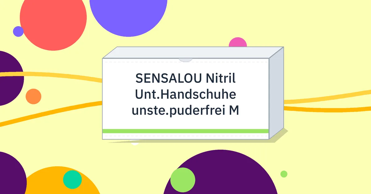 Symbolbild: Packung mit der Aufschrift SENSALOU Nitril Unt.Handschuhe unste.puderfrei M (PZN 18740720) – Verfügbarkeit und Bezug in Apotheken in Frankfurt am Main