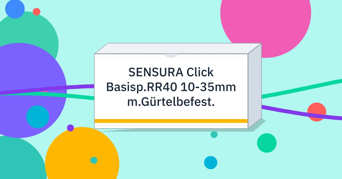 Symbolbild: Packung mit der Aufschrift SENSURA Click Basisp.RR40 10-35mm m.Gürtelbefest. (PZN 05917453) – Verfügbarkeit und Bezug in Apotheken in Frankfurt am Main