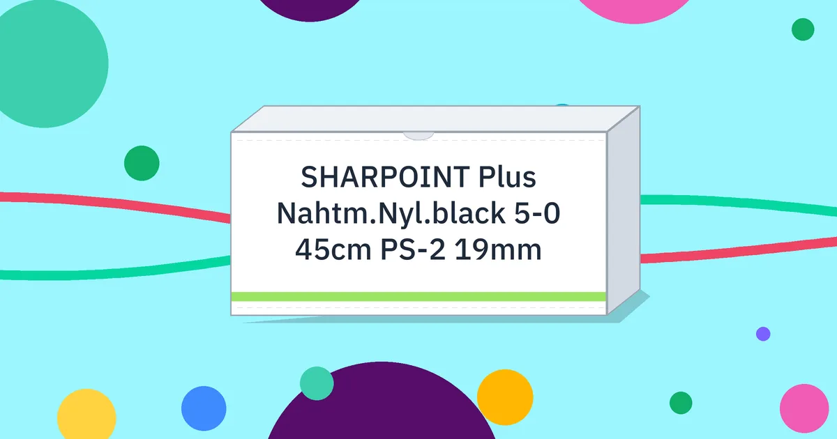 Symbolbild: Packung mit der Aufschrift SHARPOINT Plus Nahtm.Nyl.black 5-0 45cm PS-2 19mm (PZN 17984242) – Verfügbarkeit und Bezug in Apotheken in Frankfurt am Main