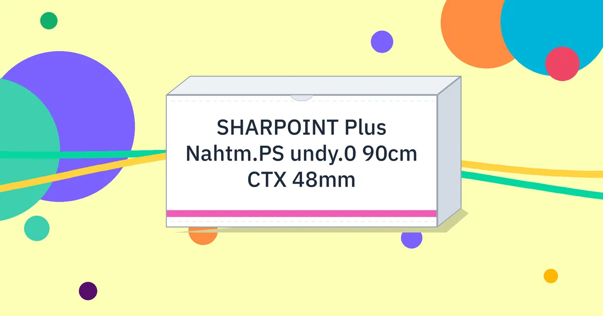 Symbolbild: Packung mit der Aufschrift SHARPOINT Plus Nahtm.PS undy.0 90cm CTX 48mm (PZN 17996127) – Verfügbarkeit und Bezug in Apotheken in Frankfurt am Main