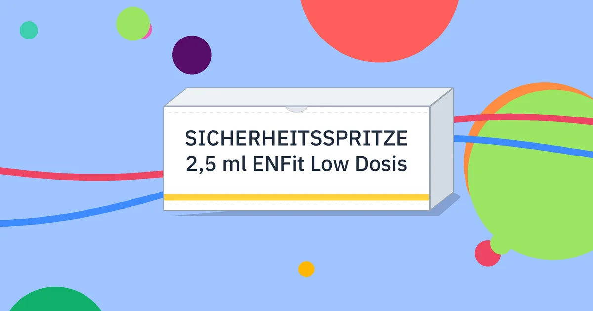 Symbolbild: Packung mit der Aufschrift SICHERHEITSSPRITZE 2,5 ml ENFit Low Dosis (PZN 19527589) – Verfügbarkeit und Bezug in Apotheken in Frankfurt am Main