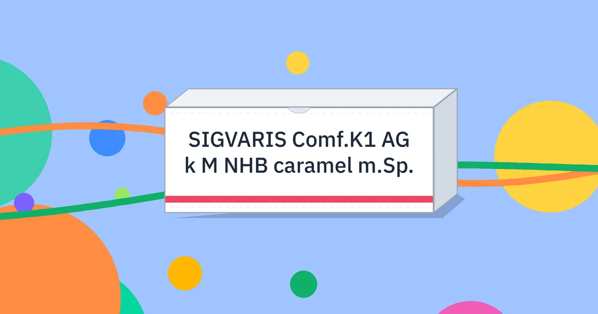Symbolbild: Packung mit der Aufschrift SIGVARIS Comf.K1 AG k M NHB caramel m.Sp. (PZN 17097363) – Verfügbarkeit und Bezug in Apotheken in Frankfurt am Main