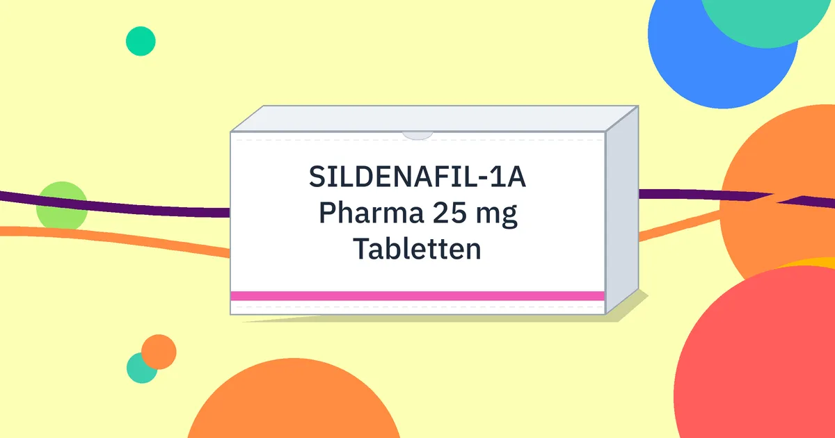 Symbolbild: Packung mit der Aufschrift SILDENAFIL-1A Pharma 25 mg Tabletten (PZN 01620762) – Verfügbarkeit und Bezug in Apotheken in Frankfurt am Main