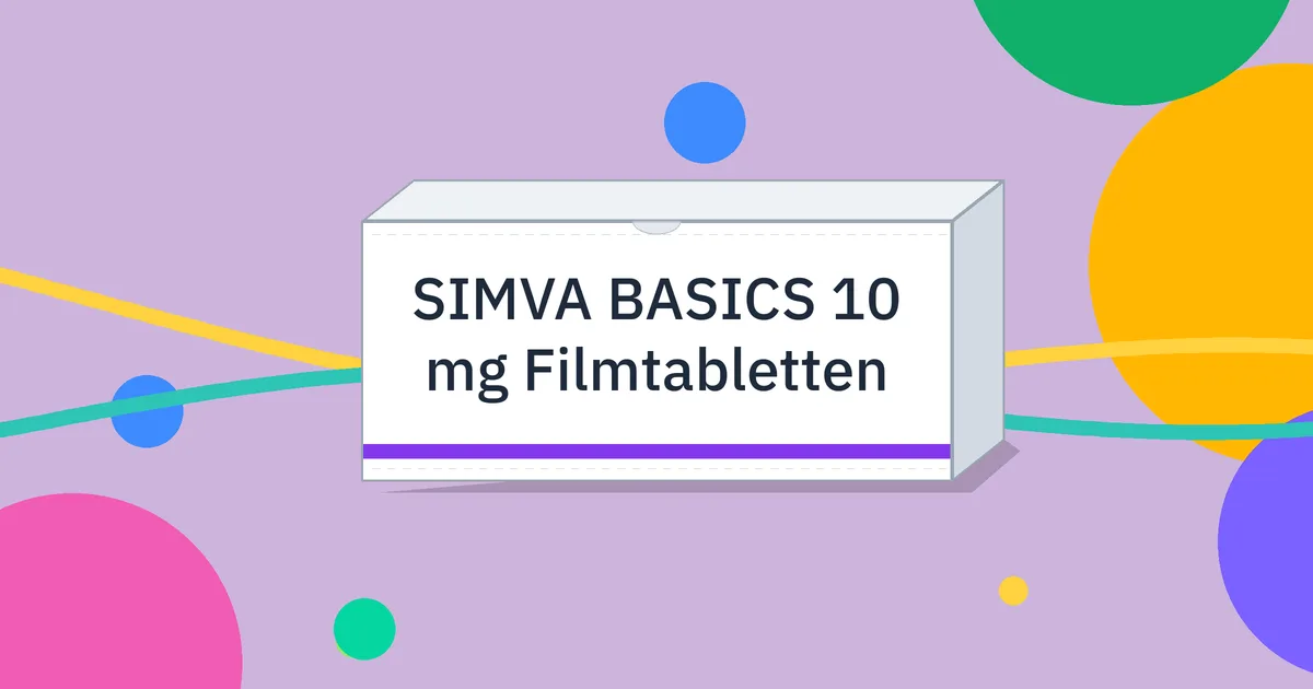 Symbolbild: Packung mit der Aufschrift SIMVA BASICS 10 mg Filmtabletten (PZN 00232182) – Verfügbarkeit und Bezug in Apotheken in Frankfurt am Main