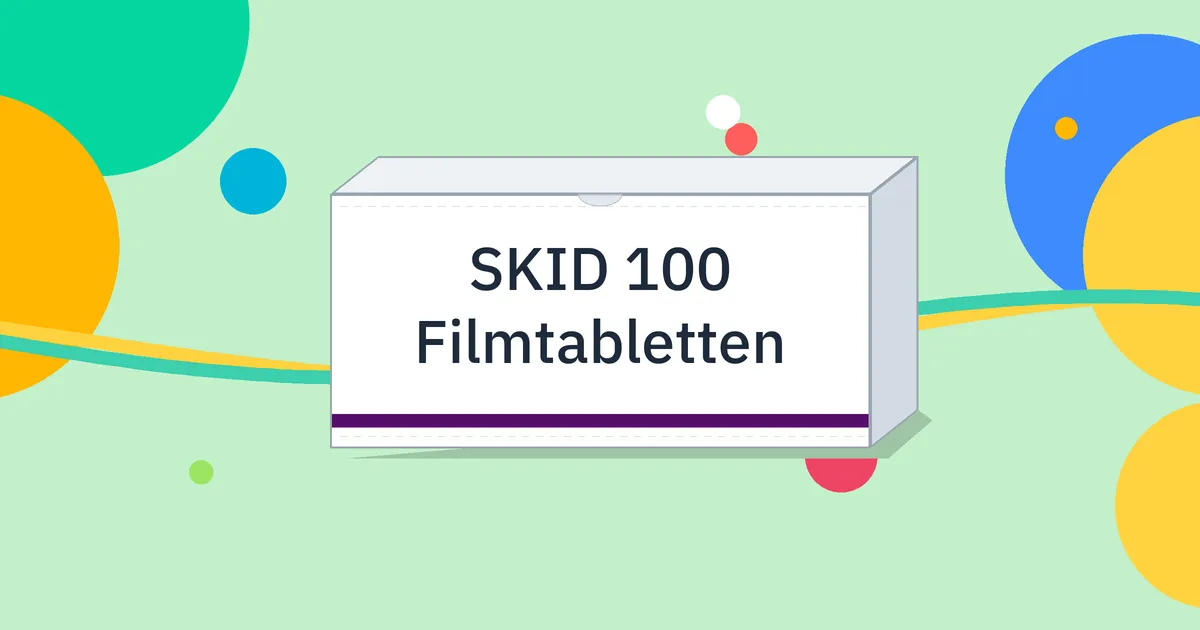Symbolbild: Packung mit der Aufschrift SKID 100 Filmtabletten (PZN 04644846) – Verfügbarkeit und Bezug in Apotheken in Frankfurt am Main
