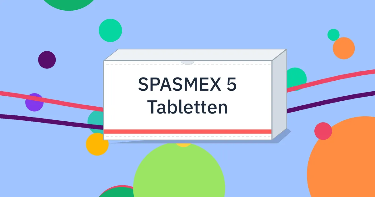 Symbolbild: Packung mit der Aufschrift SPASMEX 5 Tabletten (PZN 03758312) – Verfügbarkeit und Bezug in Apotheken in Frankfurt am Main
