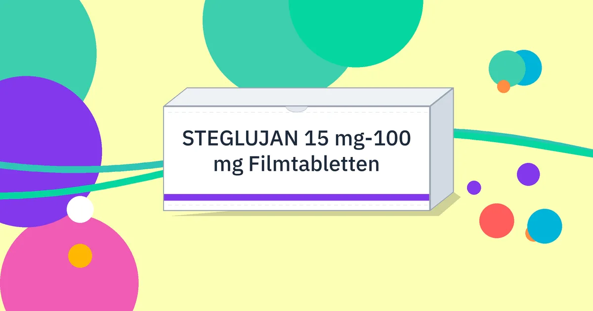 Symbolbild: Packung mit der Aufschrift STEGLUJAN 15 mg-100 mg Filmtabletten (PZN 13965992) – Verfügbarkeit und Bezug in Apotheken in Frankfurt am Main