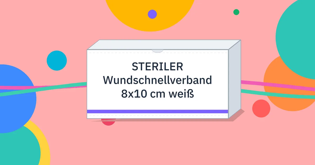 Symbolbild: Packung mit der Aufschrift STERILER Wundschnellverband 8x10 cm weiß (PZN 20032611) – Verfügbarkeit und Bezug in Apotheken in Frankfurt am Main