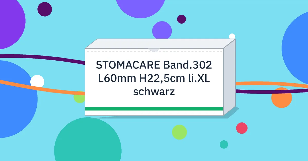 Symbolbild: Packung mit der Aufschrift STOMACARE Band.302 L60mm H22,5cm li.XL schwarz (PZN 10840936) – Verfügbarkeit und Bezug in Apotheken in Frankfurt am Main