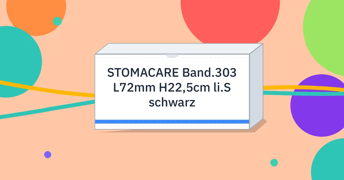 Symbolbild: Packung mit der Aufschrift STOMACARE Band.303 L72mm H22,5cm li.S schwarz (PZN 10841048) – Verfügbarkeit und Bezug in Apotheken in Frankfurt am Main