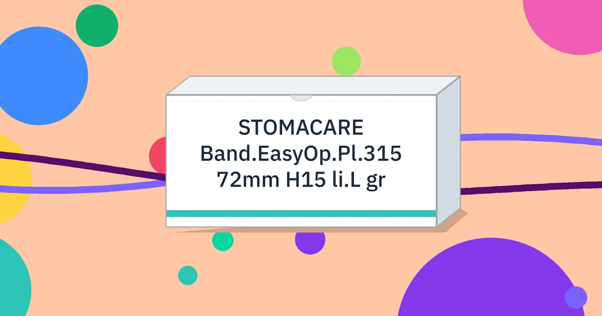 Symbolbild: Packung mit der Aufschrift STOMACARE Band.EasyOp.Pl.315 72mm H15 li.L gr (PZN 17905567) – Verfügbarkeit und Bezug in Apotheken in Frankfurt am Main