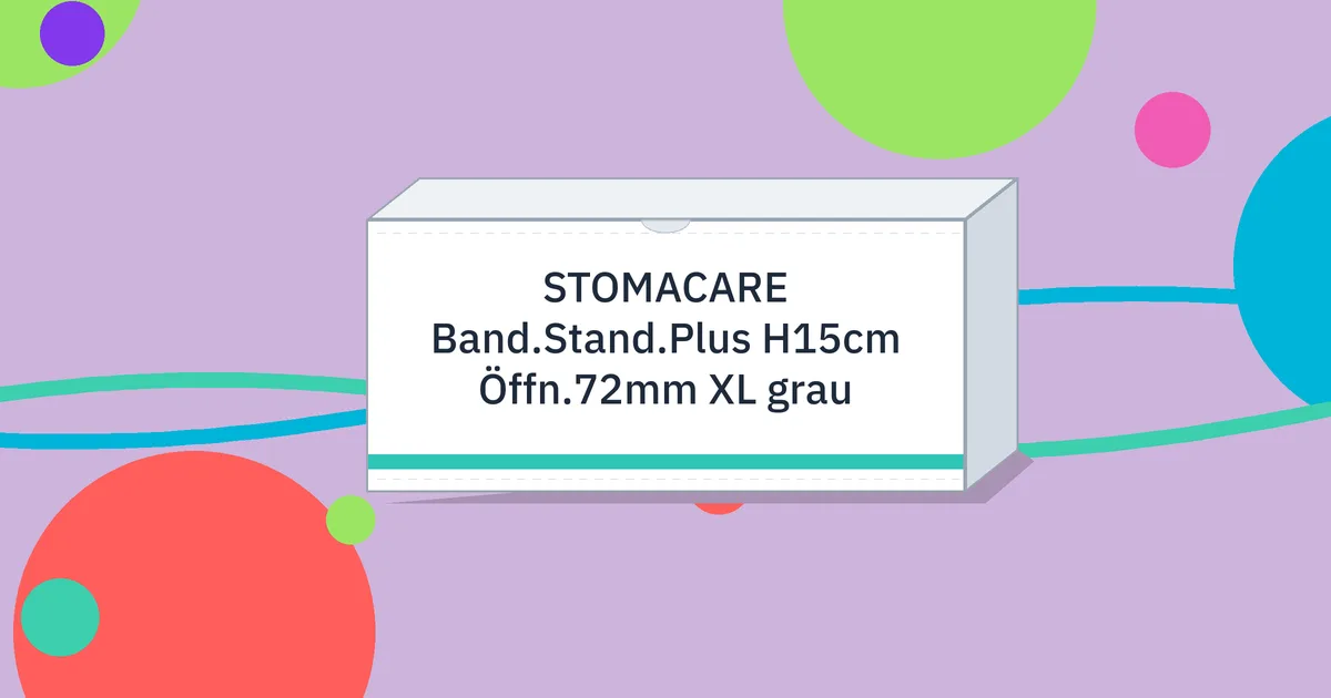 Symbolbild: Packung mit der Aufschrift STOMACARE Band.Stand.Plus H15cm Öffn.72mm XL grau (PZN 16750387) – Verfügbarkeit und Bezug in Apotheken in Frankfurt am Main