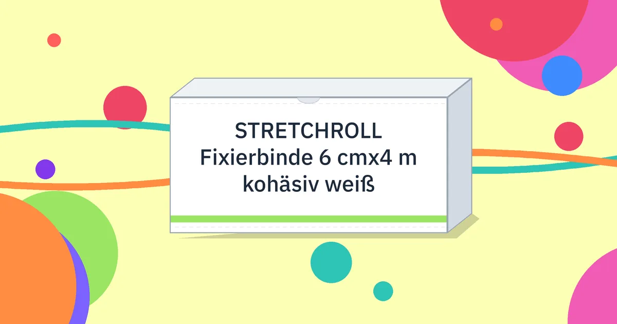 Symbolbild: Packung mit der Aufschrift STRETCHROLL Fixierbinde 6 cmx4 m kohäsiv weiß (PZN 20129138) – Verfügbarkeit und Bezug in Apotheken in Frankfurt am Main