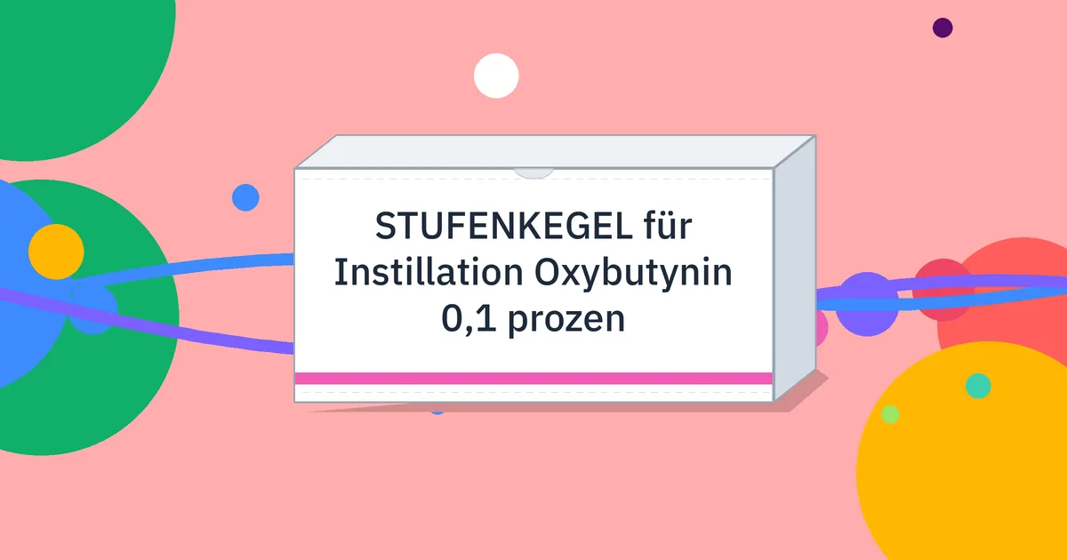 Symbolbild: Packung mit der Aufschrift STUFENKEGEL für Instillation Oxybutynin 0,1 prozen (PZN 16042762) – Verfügbarkeit und Bezug in Apotheken in Frankfurt am Main
