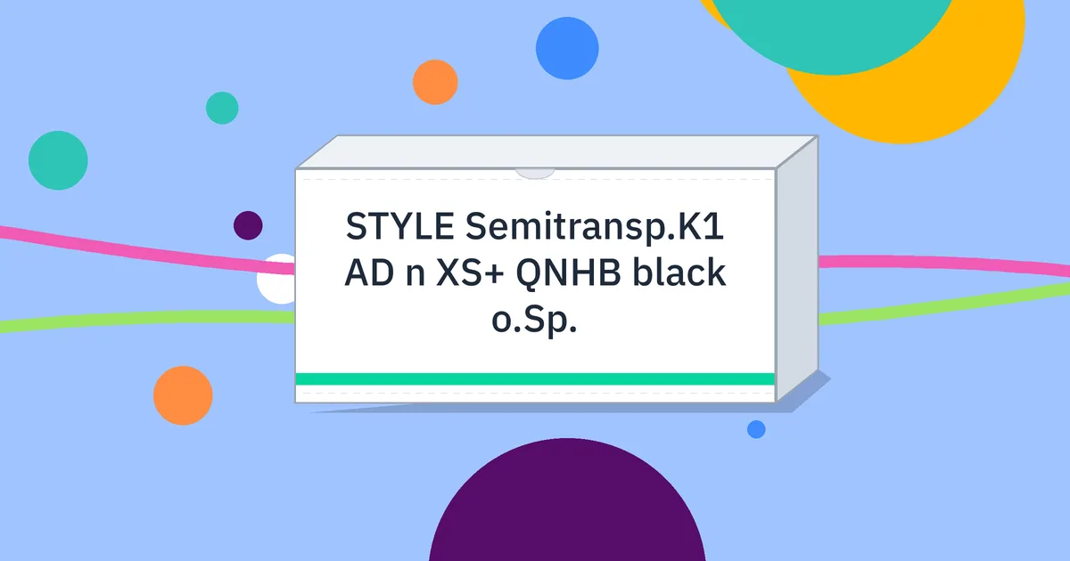 Symbolbild: Packung mit der Aufschrift STYLE Semitransp.K1 AD n XS+ QNHB black o.Sp. (PZN 18869135) – Verfügbarkeit und Bezug in Apotheken in Frankfurt am Main