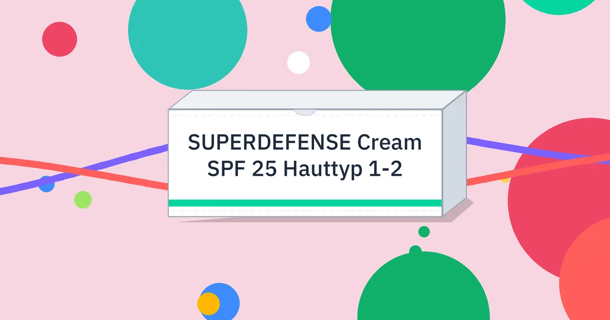 Symbolbild: Packung mit der Aufschrift SUPERDEFENSE Cream SPF 25 Hauttyp 1-2 (PZN 18894156) – Verfügbarkeit und Bezug in Apotheken in Frankfurt am Main
