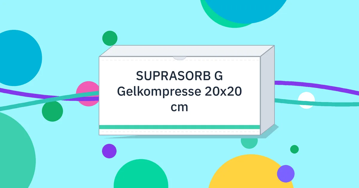 Symbolbild: Packung mit der Aufschrift SUPRASORB G Gelkompresse 20x20 cm (PZN 11267858) – Verfügbarkeit und Bezug in Apotheken in Frankfurt am Main