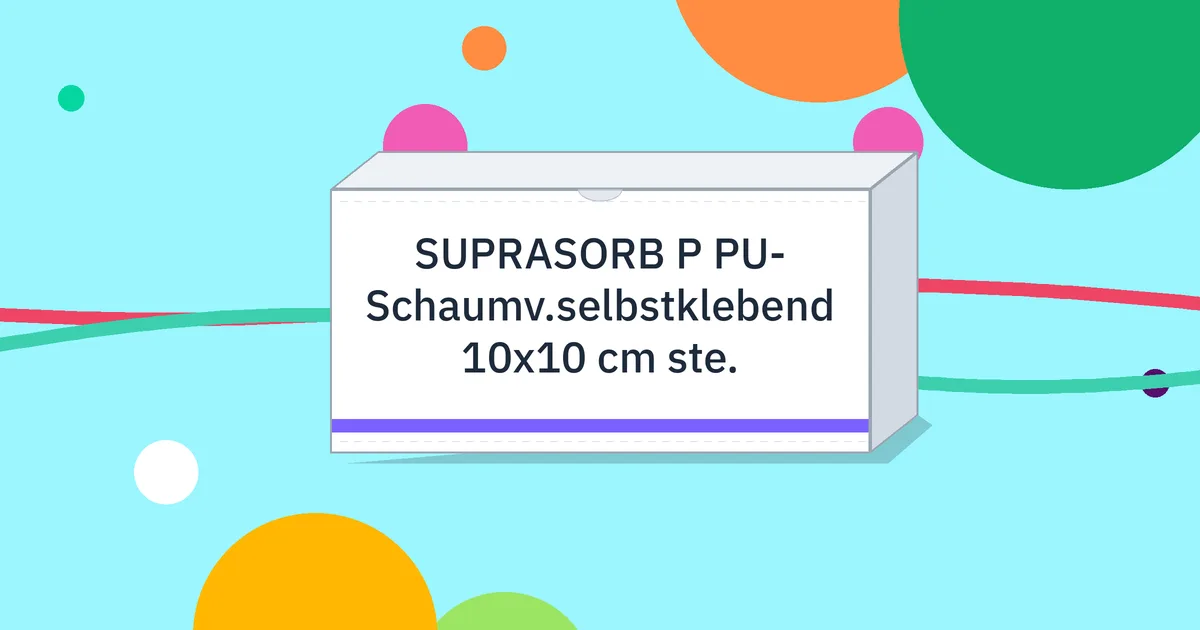 Symbolbild: Packung mit der Aufschrift SUPRASORB P PU-Schaumv.selbstklebend 10x10 cm ste. (PZN 11606958) – Verfügbarkeit und Bezug in Apotheken in Frankfurt am Main