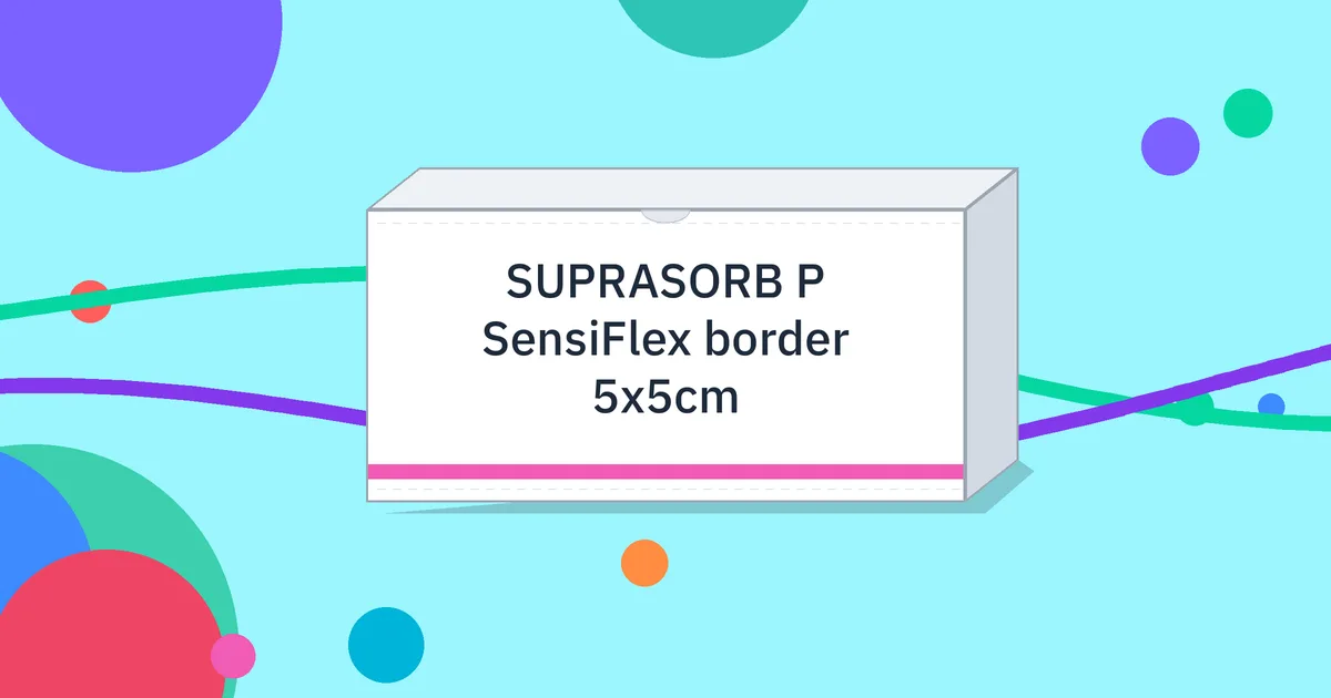 Symbolbild: Packung mit der Aufschrift SUPRASORB P SensiFlex border 5x5cm (PZN 20848198) – Verfügbarkeit und Bezug in Apotheken in Frankfurt am Main