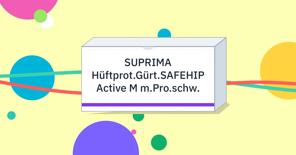 Symbolbild: Packung mit der Aufschrift SUPRIMA Hüftprot.Gürt.SAFEHIP Active M m.Pro.schw. (PZN 13818742) – Verfügbarkeit und Bezug in Apotheken in Frankfurt am Main