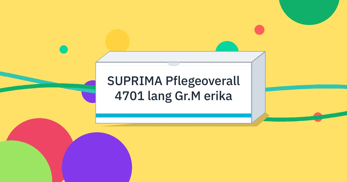Symbolbild: Packung mit der Aufschrift SUPRIMA Pflegeoverall 4701 lang Gr.M erika (PZN 09376942) – Verfügbarkeit und Bezug in Apotheken in Frankfurt am Main