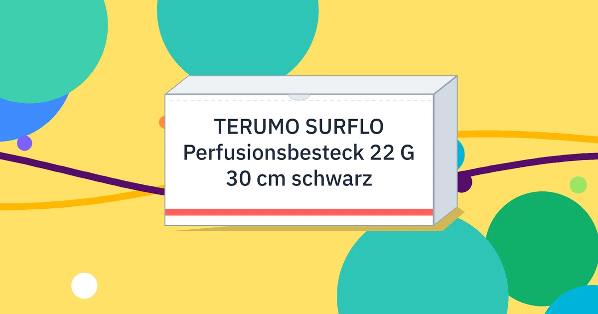 Symbolbild: Packung mit der Aufschrift TERUMO SURFLO Perfusionsbesteck 22 G 30 cm schwarz (PZN 09898020) – Verfügbarkeit und Bezug in Apotheken in Frankfurt am Main