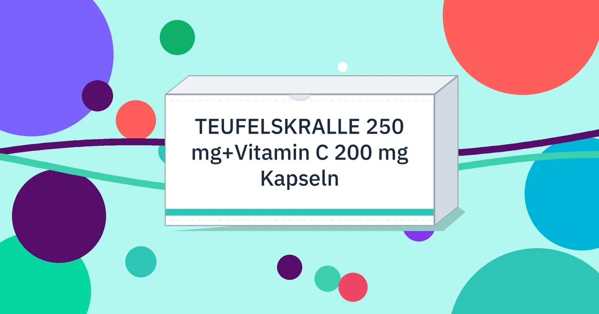 Symbolbild: Packung mit der Aufschrift TEUFELSKRALLE 250 mg+Vitamin C 200 mg Kapseln (PZN 13417167) – Verfügbarkeit und Bezug in Apotheken in Frankfurt am Main
