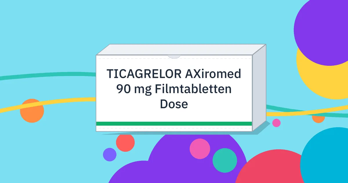 Symbolbild: Packung mit der Aufschrift TICAGRELOR AXiromed 90 mg Filmtabletten Dose (PZN 19799135) – Verfügbarkeit und Bezug in Apotheken in Frankfurt am Main