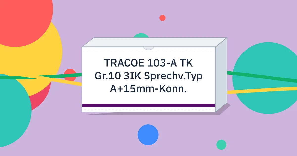 Symbolbild: Packung mit der Aufschrift TRACOE 103-A TK Gr.10 3IK Sprechv.Typ A+15mm-Konn. (PZN 02358651) – Verfügbarkeit und Bezug in Apotheken in Frankfurt am Main