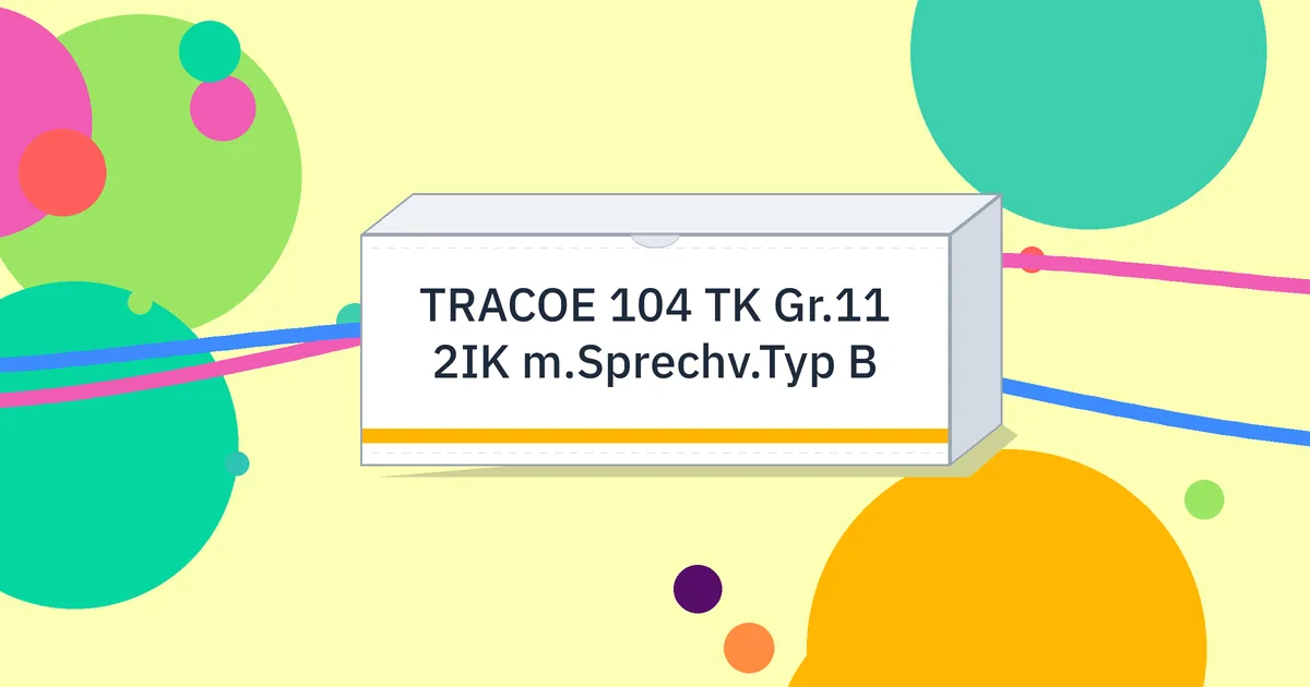 Symbolbild: Packung mit der Aufschrift TRACOE 104 TK Gr.11 2IK m.Sprechv.Typ B (PZN 02722743) – Verfügbarkeit und Bezug in Apotheken in Frankfurt am Main