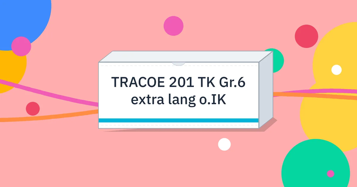 Symbolbild: Packung mit der Aufschrift TRACOE 201 TK Gr.6 extra lang o.IK (PZN 11643379) – Verfügbarkeit und Bezug in Apotheken in Frankfurt am Main