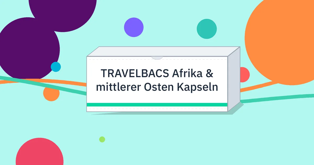 Symbolbild: Packung mit der Aufschrift TRAVELBACS Afrika & mittlerer Osten Kapseln (PZN 15629212) – Verfügbarkeit und Bezug in Apotheken in Frankfurt am Main