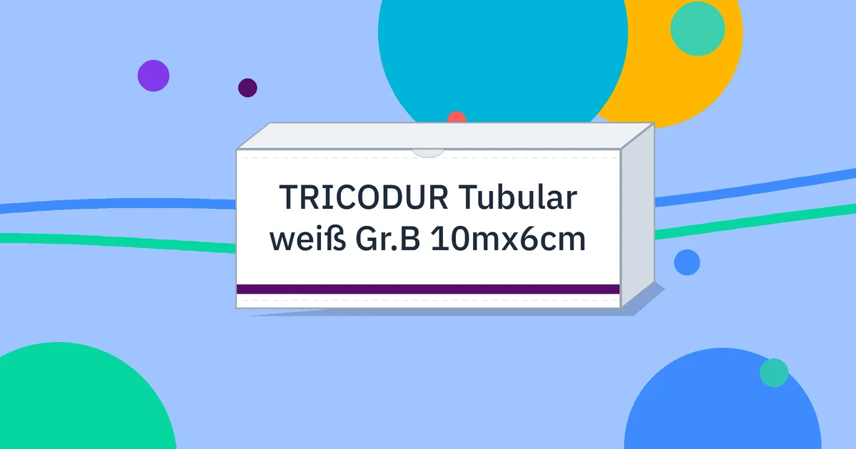 Symbolbild: Packung mit der Aufschrift TRICODUR Tubular weiß Gr.B 10mx6cm (PZN 03556666) – Verfügbarkeit und Bezug in Apotheken in Frankfurt am Main
