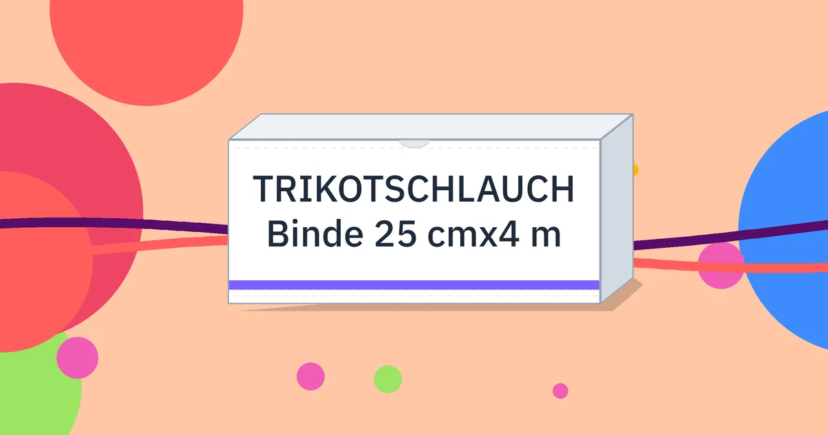 Symbolbild: Packung mit der Aufschrift TRIKOTSCHLAUCH Binde 25 cmx4 m (PZN 01232379) – Verfügbarkeit und Bezug in Apotheken in Frankfurt am Main