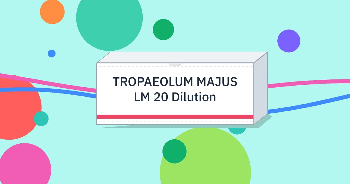 Symbolbild: Packung mit der Aufschrift TROPAEOLUM MAJUS LM 20 Dilution (PZN 13253139) – Verfügbarkeit und Bezug in Apotheken in Frankfurt am Main