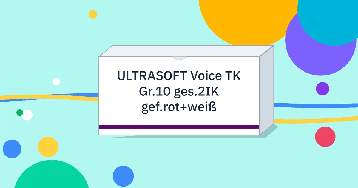 Symbolbild: Packung mit der Aufschrift ULTRASOFT Voice TK Gr.10 ges.2IK gef.rot+weiß (PZN 10731466) – Verfügbarkeit und Bezug in Apotheken in Frankfurt am Main