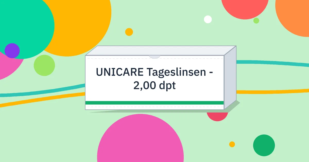 Symbolbild: Packung mit der Aufschrift UNICARE Tageslinsen -2,00 dpt (PZN 14185575) – Verfügbarkeit und Bezug in Apotheken in Frankfurt am Main