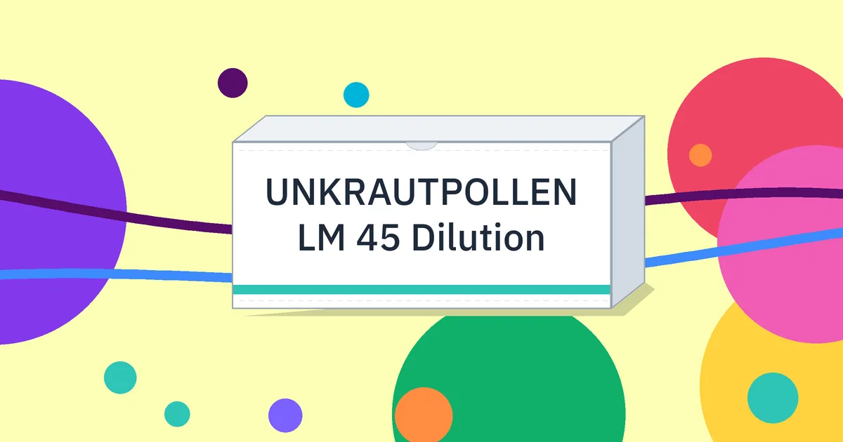 Symbolbild: Packung mit der Aufschrift UNKRAUTPOLLEN LM 45 Dilution (PZN 13256020) – Verfügbarkeit und Bezug in Apotheken in Frankfurt am Main