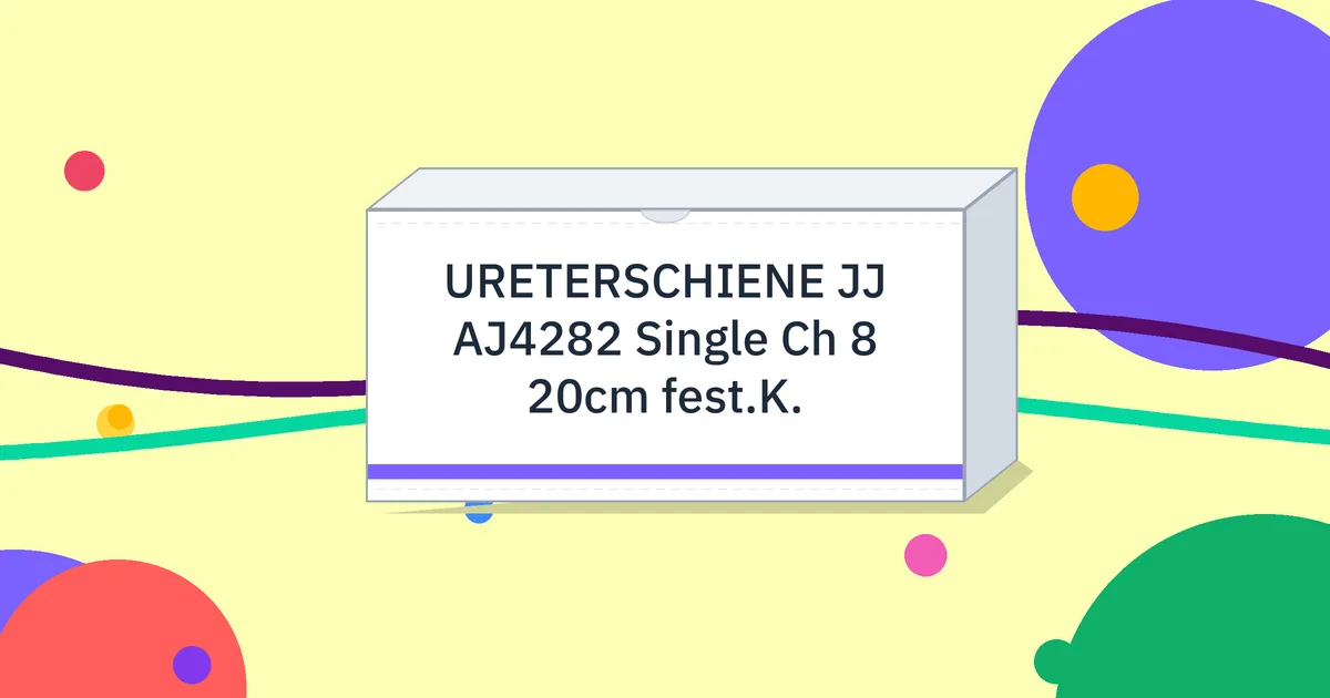 Symbolbild: Packung mit der Aufschrift URETERSCHIENE JJ AJ4282 Single Ch 8 20cm fest.K. (PZN 00753113) – Verfügbarkeit und Bezug in Apotheken in Frankfurt am Main