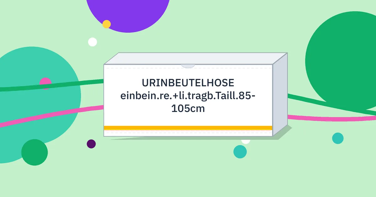 Symbolbild: Packung mit der Aufschrift URINBEUTELHOSE einbein.re.+li.tragb.Taill.85-105cm (PZN 11609690) – Verfügbarkeit und Bezug in Apotheken in Frankfurt am Main