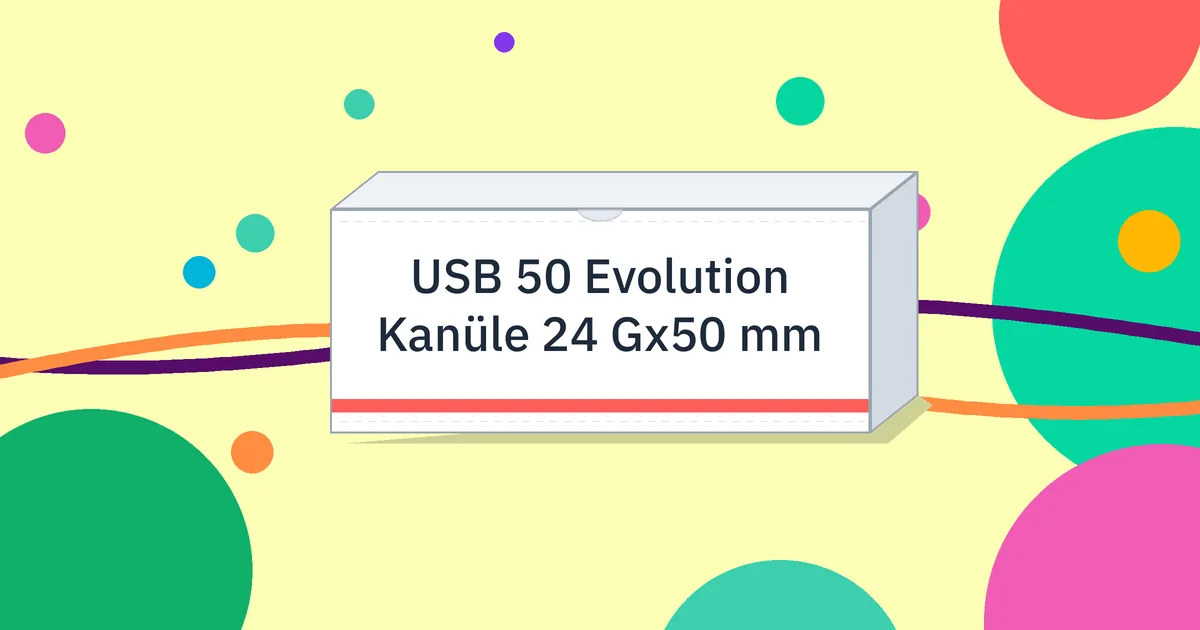 Symbolbild: Packung mit der Aufschrift USB 50 Evolution Kanüle 24 Gx50 mm (PZN 19415258) – Verfügbarkeit und Bezug in Apotheken in Frankfurt am Main